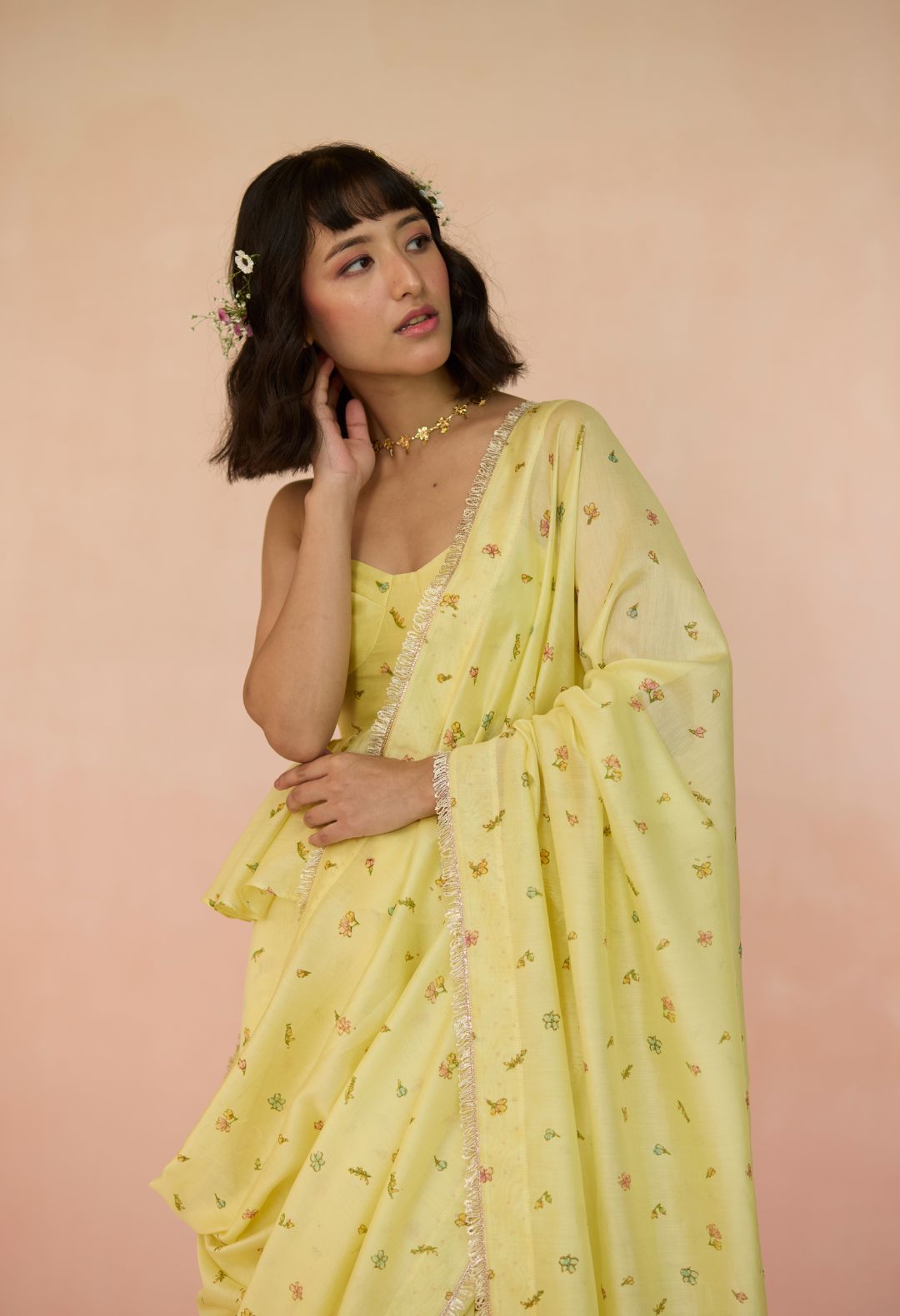 Nadiya Paar - Beige Bird Linen Sari
